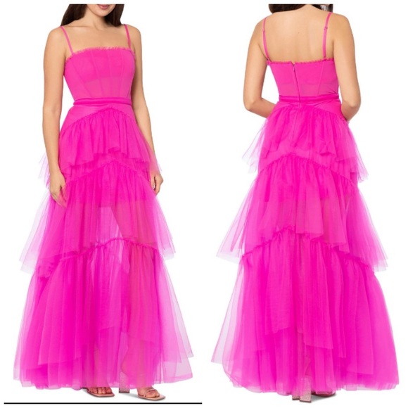 Dresses | Hot Pink Tulle A Line Ruffle Prom Dress | Poshmark